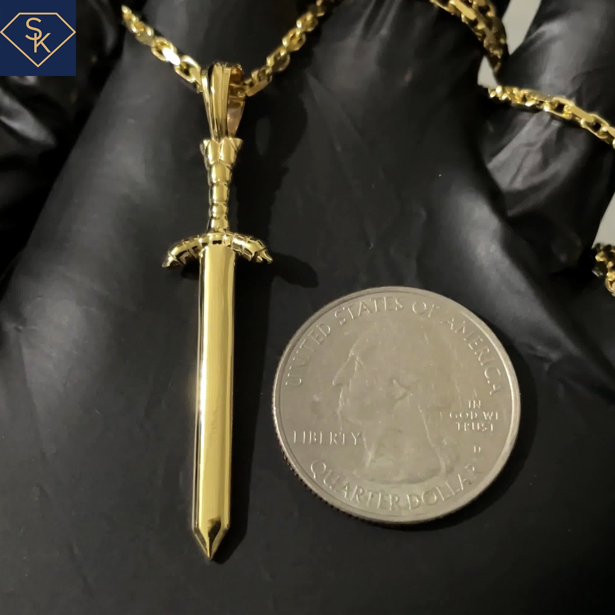Brand New 14K Solid Yellow Gold Sword Pendant - Etsy
