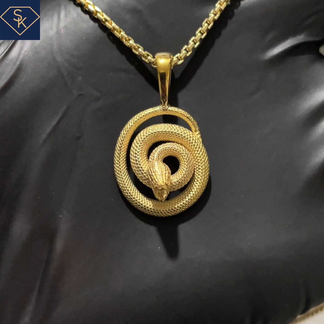 Brand New 14K Solid Yellow Gold Snake Striking Pendant - Etsy