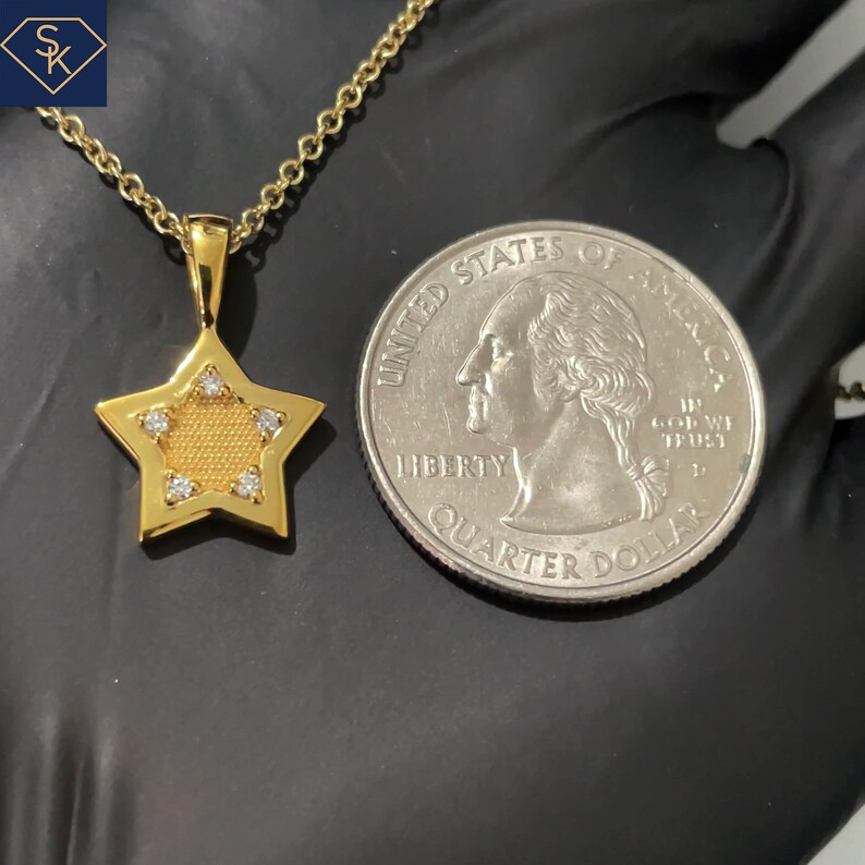 Brand New 14K Solid Yellow Gold Diamond 5-star Pendant With Inner Bead ...