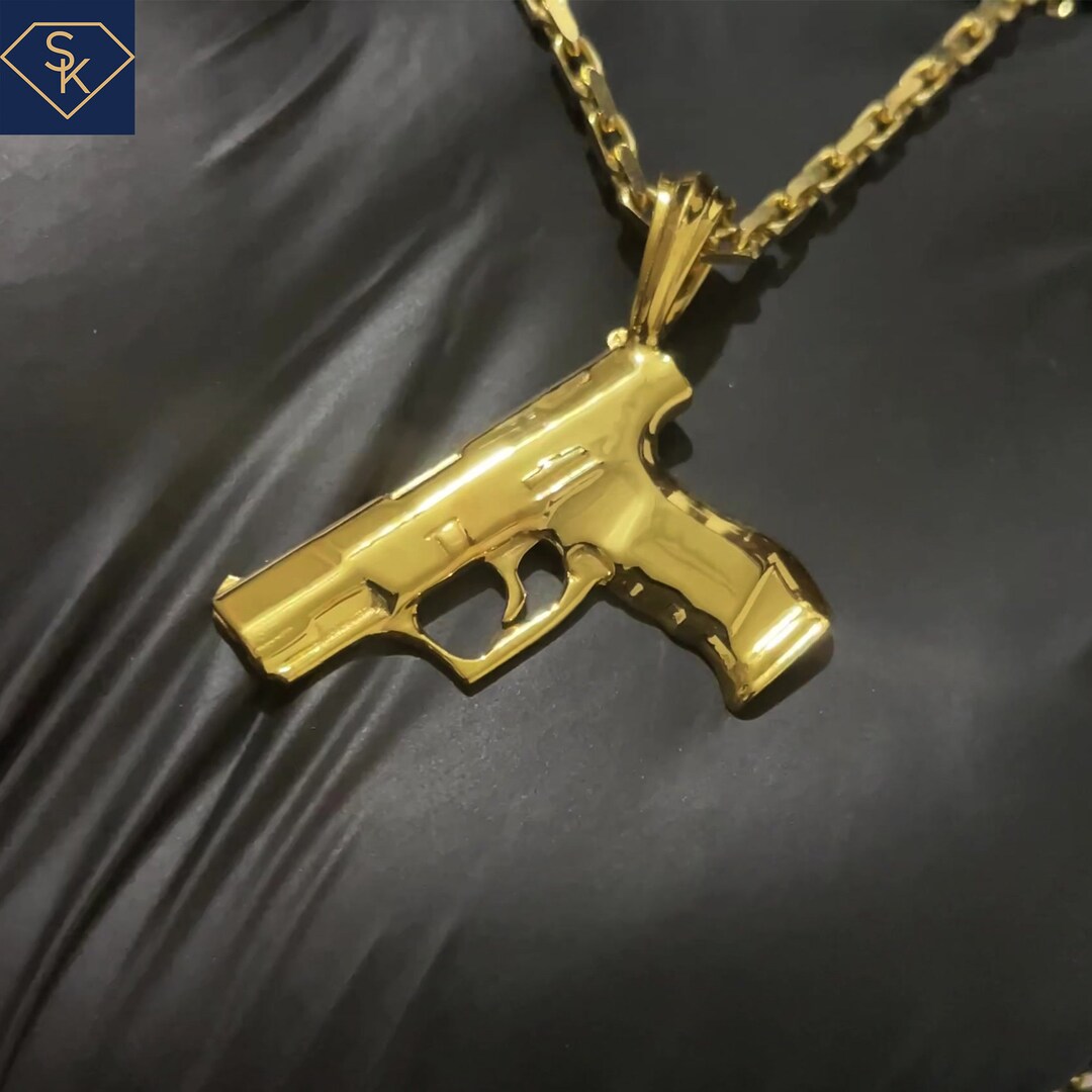 Brand New 14K Solid Yellow Gold Hand Gun Pendant- Pistol Lover - Etsy