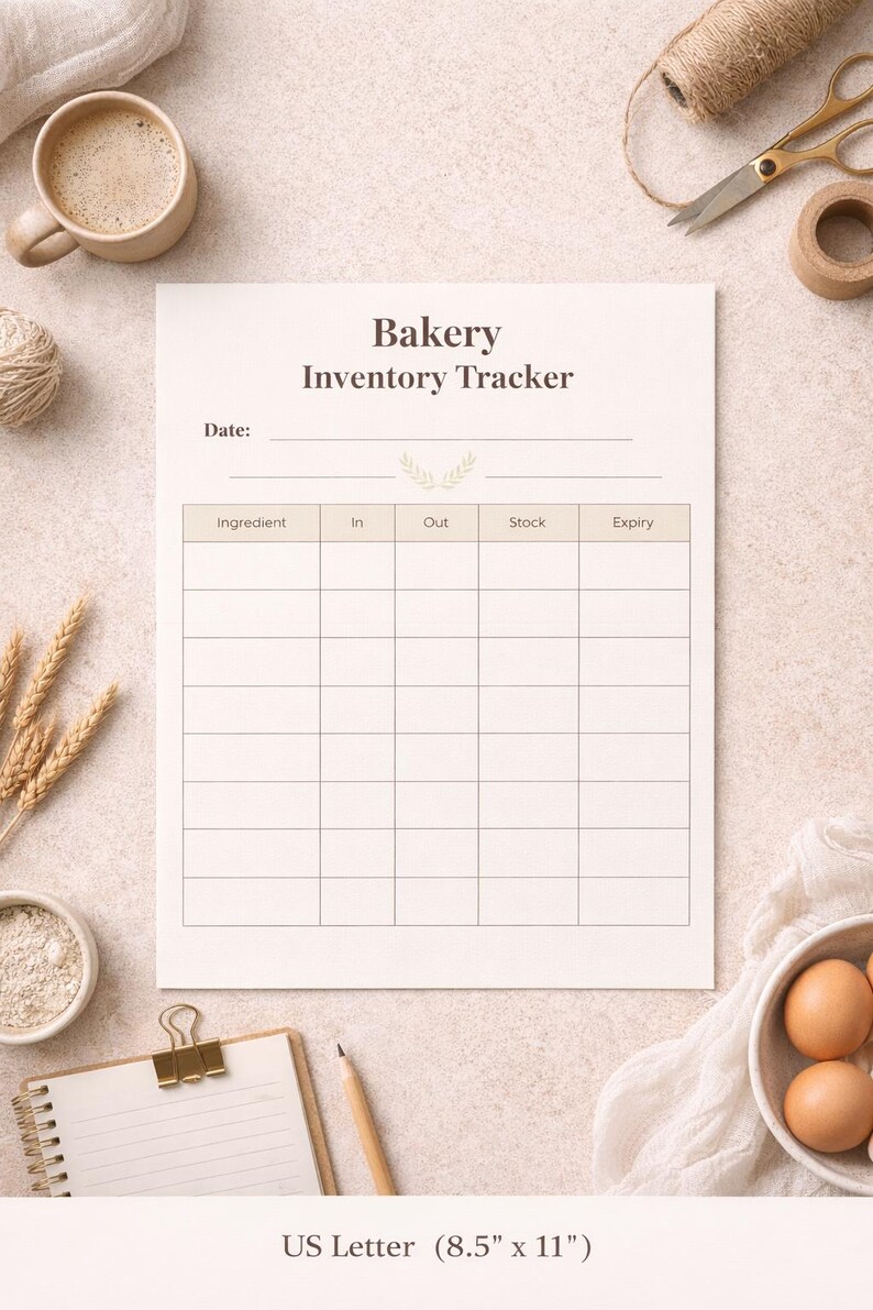 Bakery Inventory Tracker Printable | Ingredient Stock Sheet (A4 & US ...