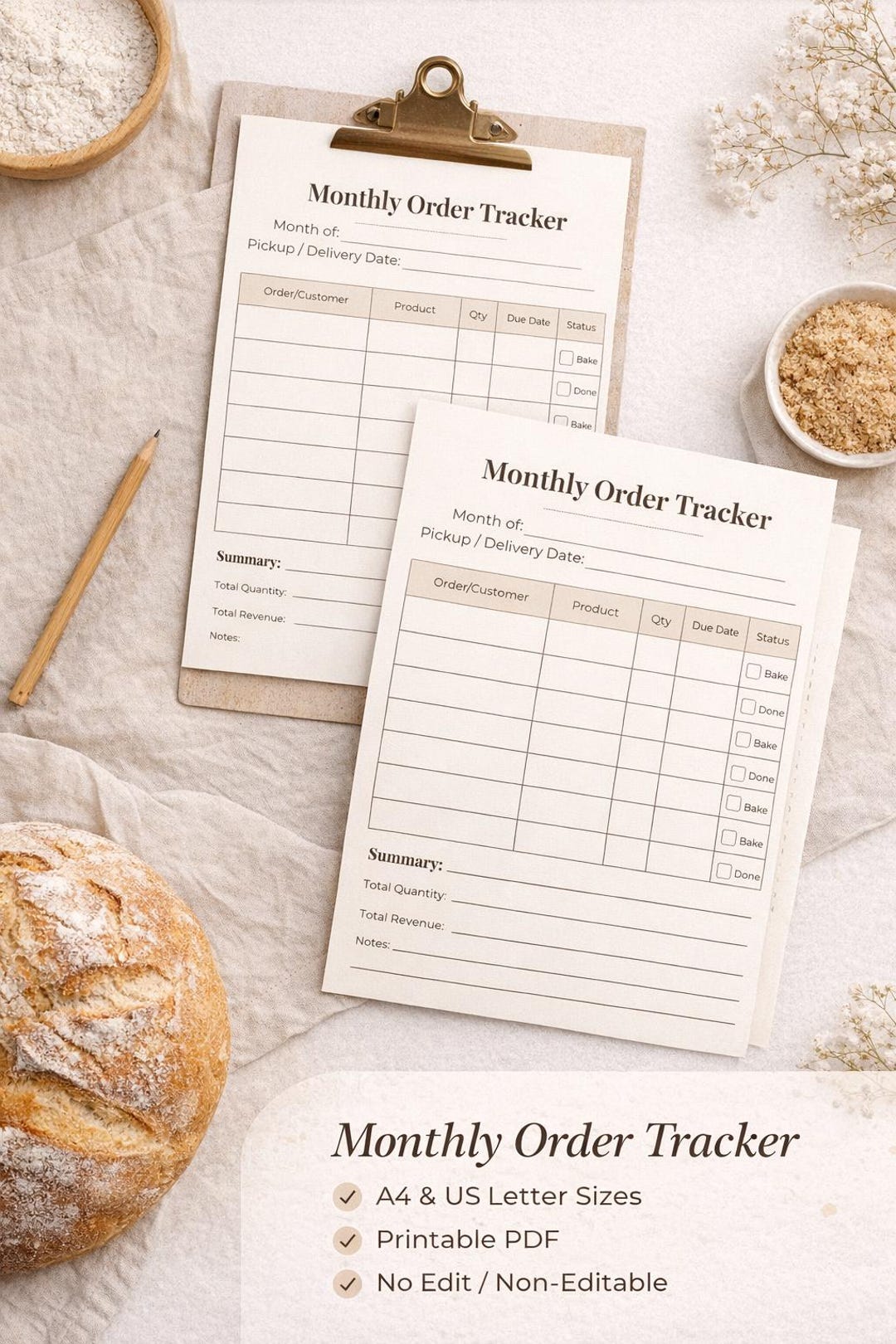 Bakery Order Tracker Printable | Small Business Planner (A4 & US Letter ...