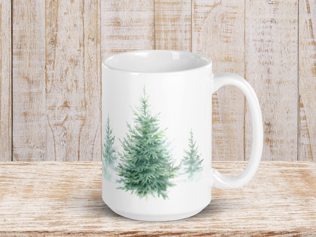 Spruce Trees Mug, Woodland Coffee Cup, Evergreen Drinkware, Pretty ...