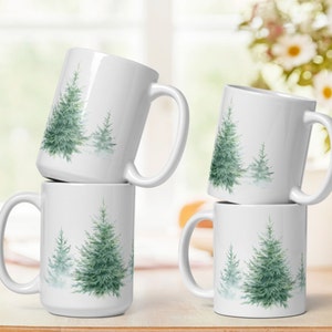 Spruce Trees Mug, Woodland Coffee Cup, Evergreen Drinkware, Pretty ...