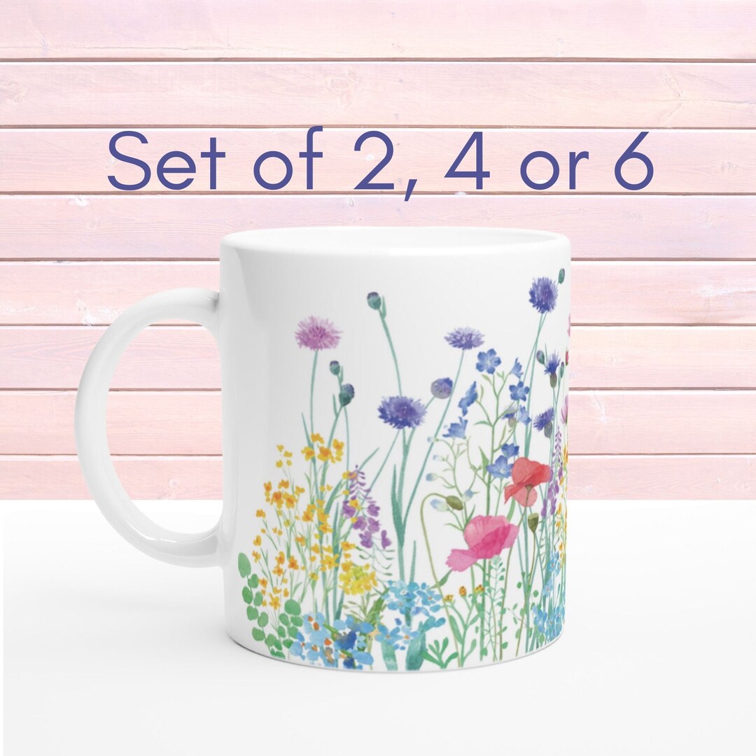 Mug Set, Wildflower Floral Coffee Cup, Flower Garden Teacup, Aesthetic ...