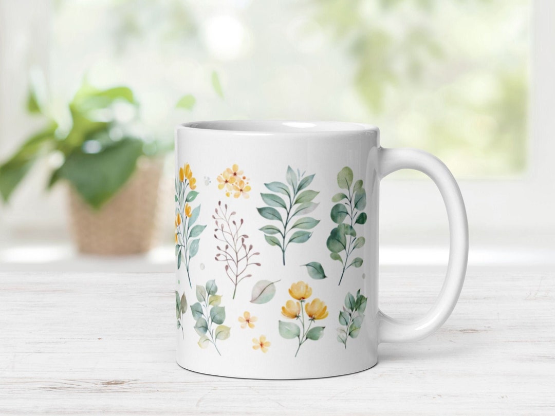 Yellow Flowers Mug, Wildflower Coffee Cup, Pretty Floral Teacup, Nature ...