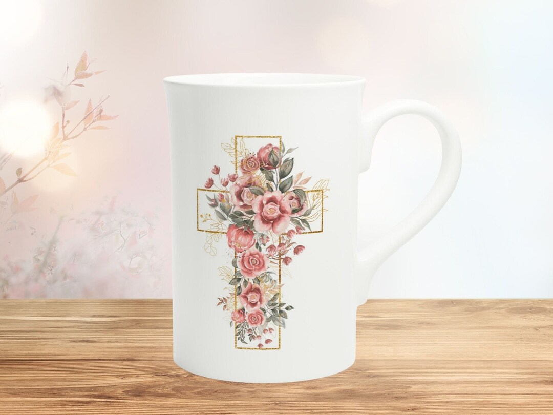 Rose Cross Porcelain Mug, Small Floral Coffee Cup, Botanical ...