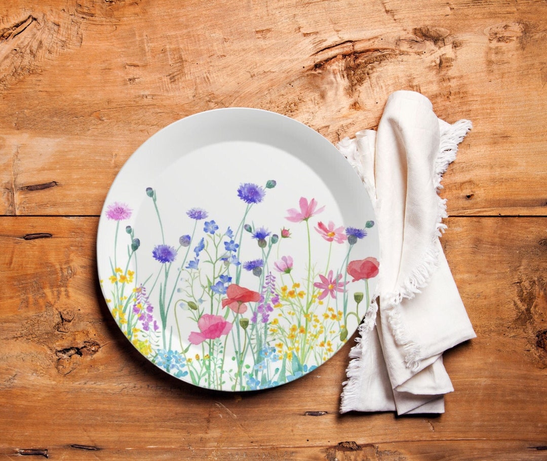 Set of 7.5" Floral Plastic Plates, Made in UK, Wildflower Party Décor ...