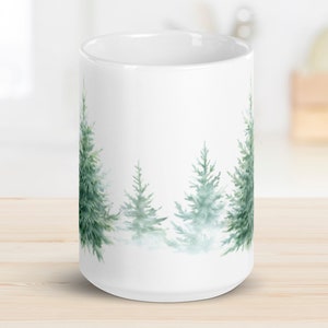 Spruce Trees Mug, Woodland Coffee Cup, Evergreen Drinkware, Pretty ...