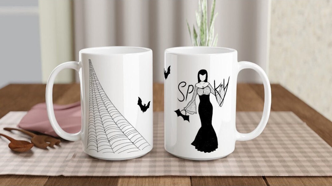 Halloween Mug, Original Design, Vampire Witch Teacup, Spider Web & Bat ...