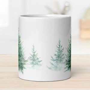 Spruce Trees Mug, Woodland Coffee Cup, Evergreen Drinkware, Pretty ...