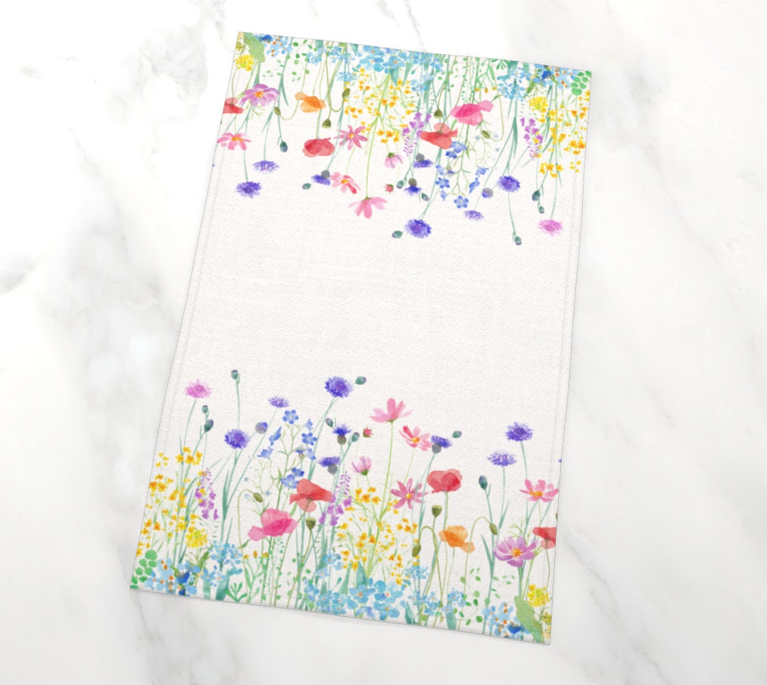 Wildflower Tea Towel, Cotton Linen or Cotton Hemp, Flower Print ...