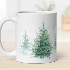 Spruce Trees Mug, Woodland Coffee Cup, Evergreen Drinkware, Pretty ...