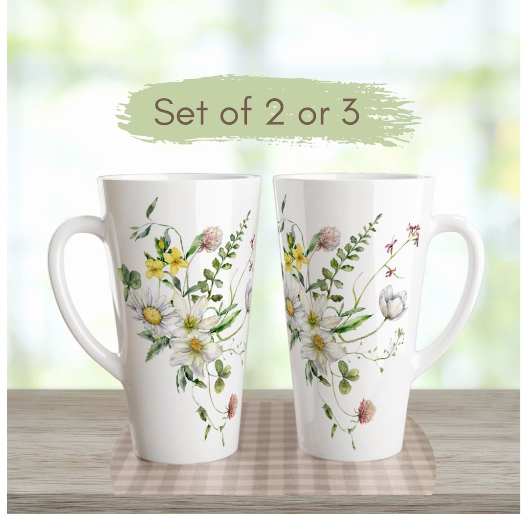 Latte Mug Set, Chamomile Flower Tall Coffee Cup, Spring Wildflowers ...