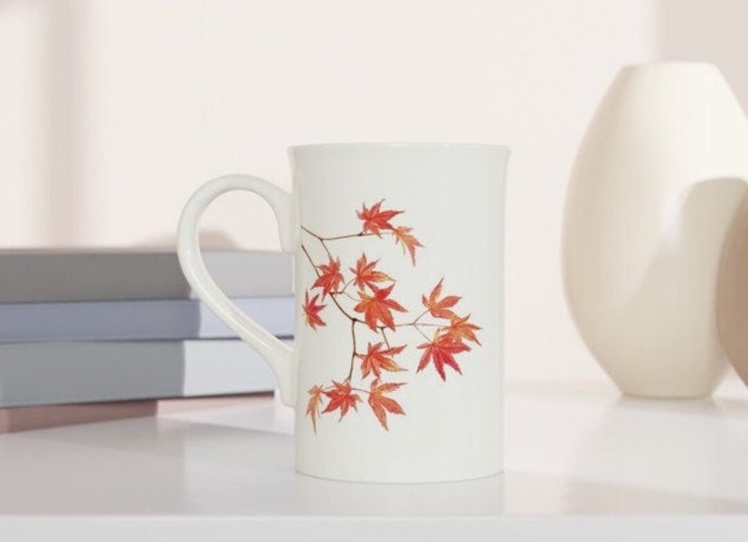 Porcelain Fall Leaves Mug, Thanksgiving Drinkware, Dainty Autumn ...