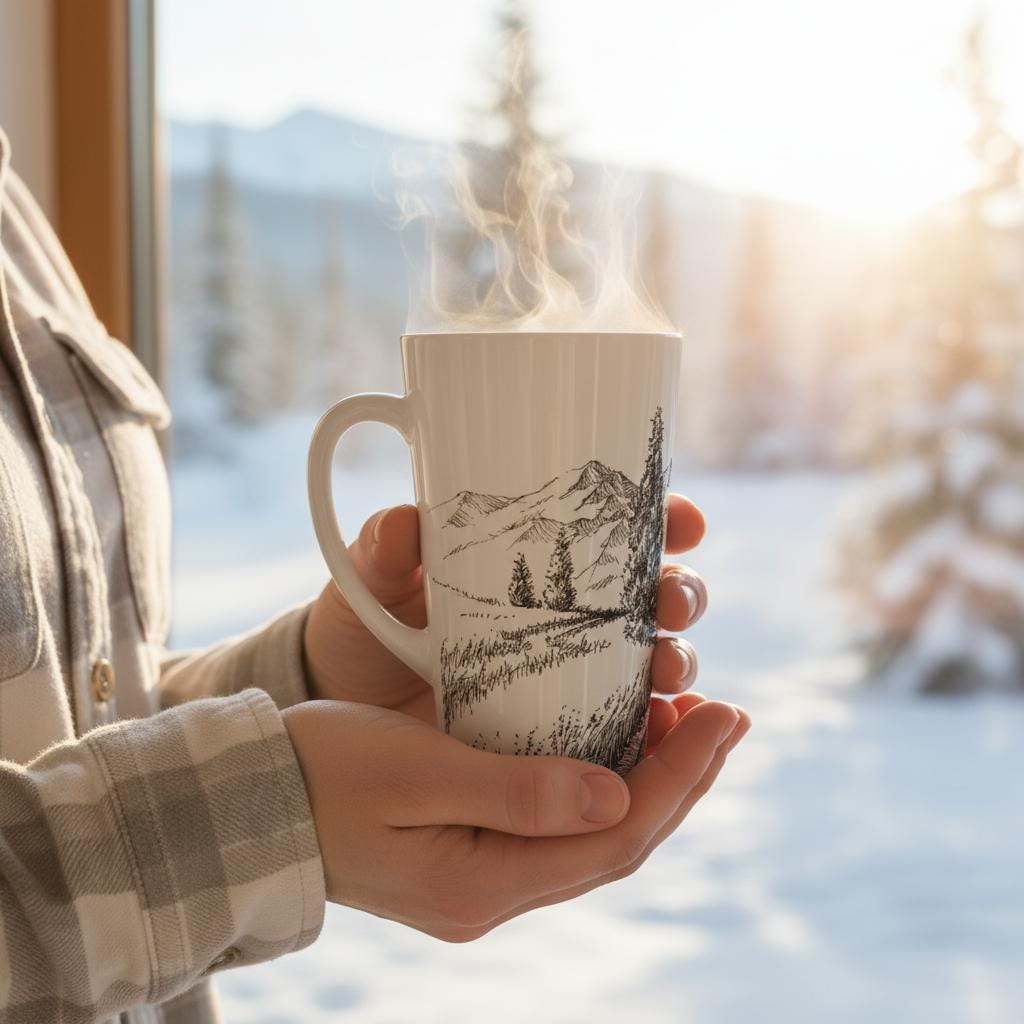 Latte Mug – Tall Coffee Cup With Mountain Landscape and Trees, 17oz ...
