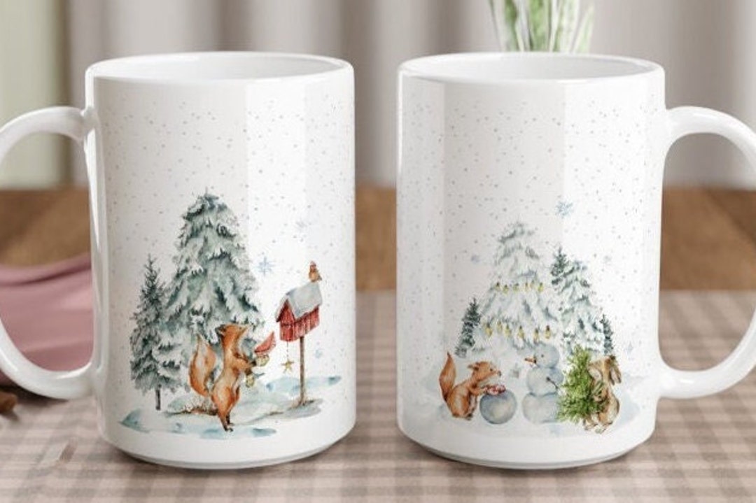 Winter Woodland Animals Mug, Winter Ceramic Coffee Mug, Snowy Forest ...