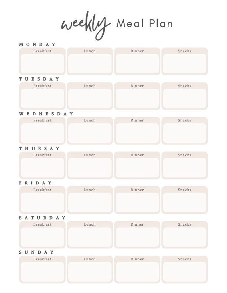 Digital Meal Tracker, Weekly Meal Tracker - Etsy