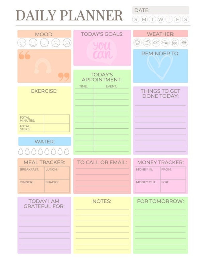 Daily Planner, Instant Digital Download, Printable to Do List, Cute ...