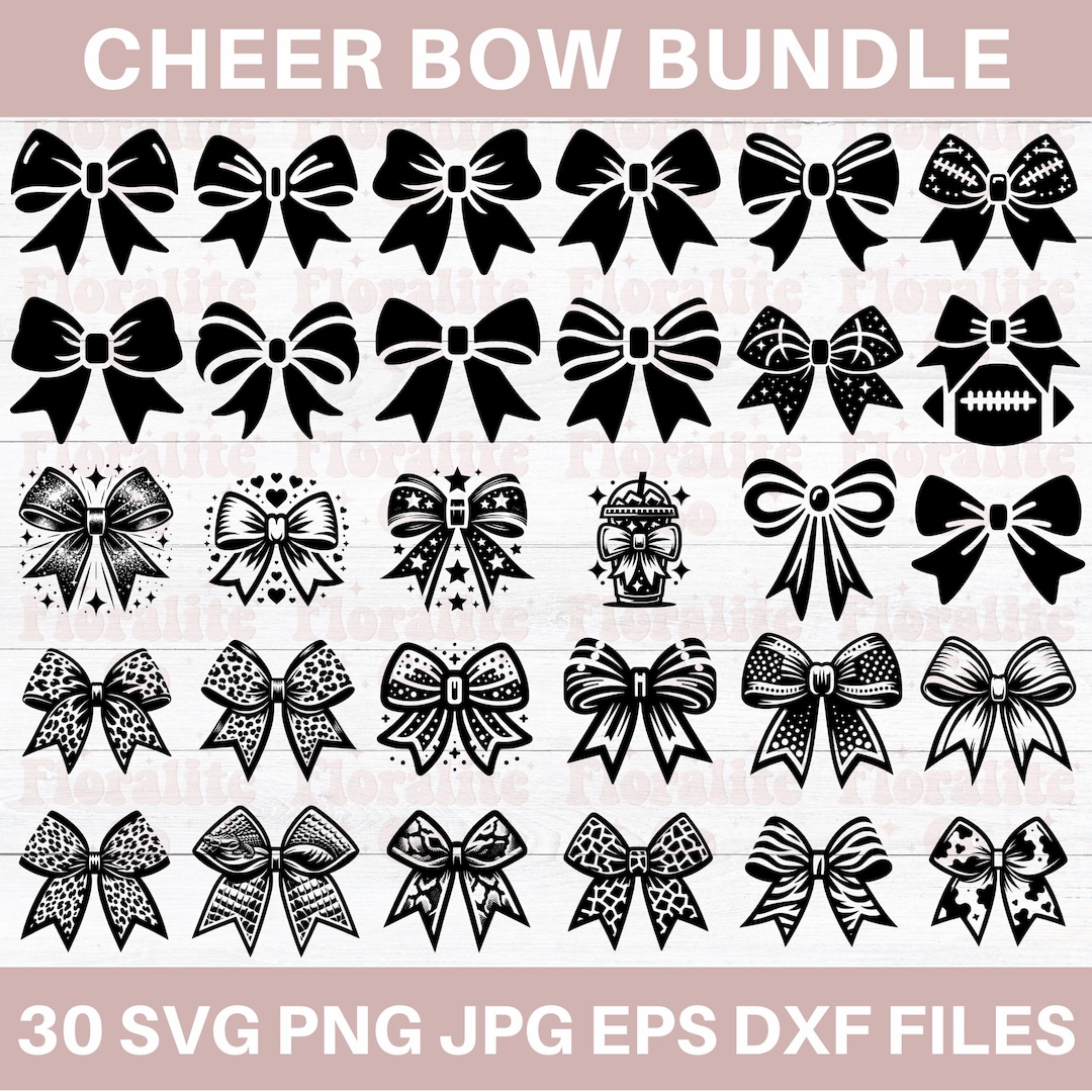 Cheer Bow SVG PNG Bundle, Glitter Hair Bow Svg Vector, Cheerleader Mom ...