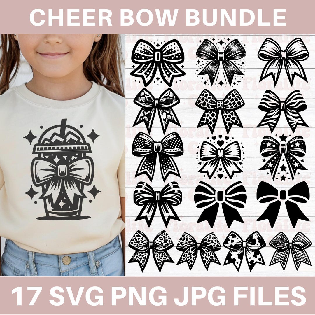 Cheer Bow SVG PNG Bundle, Glitter Hair Bow Svg Vector, Cheerleader Mom ...