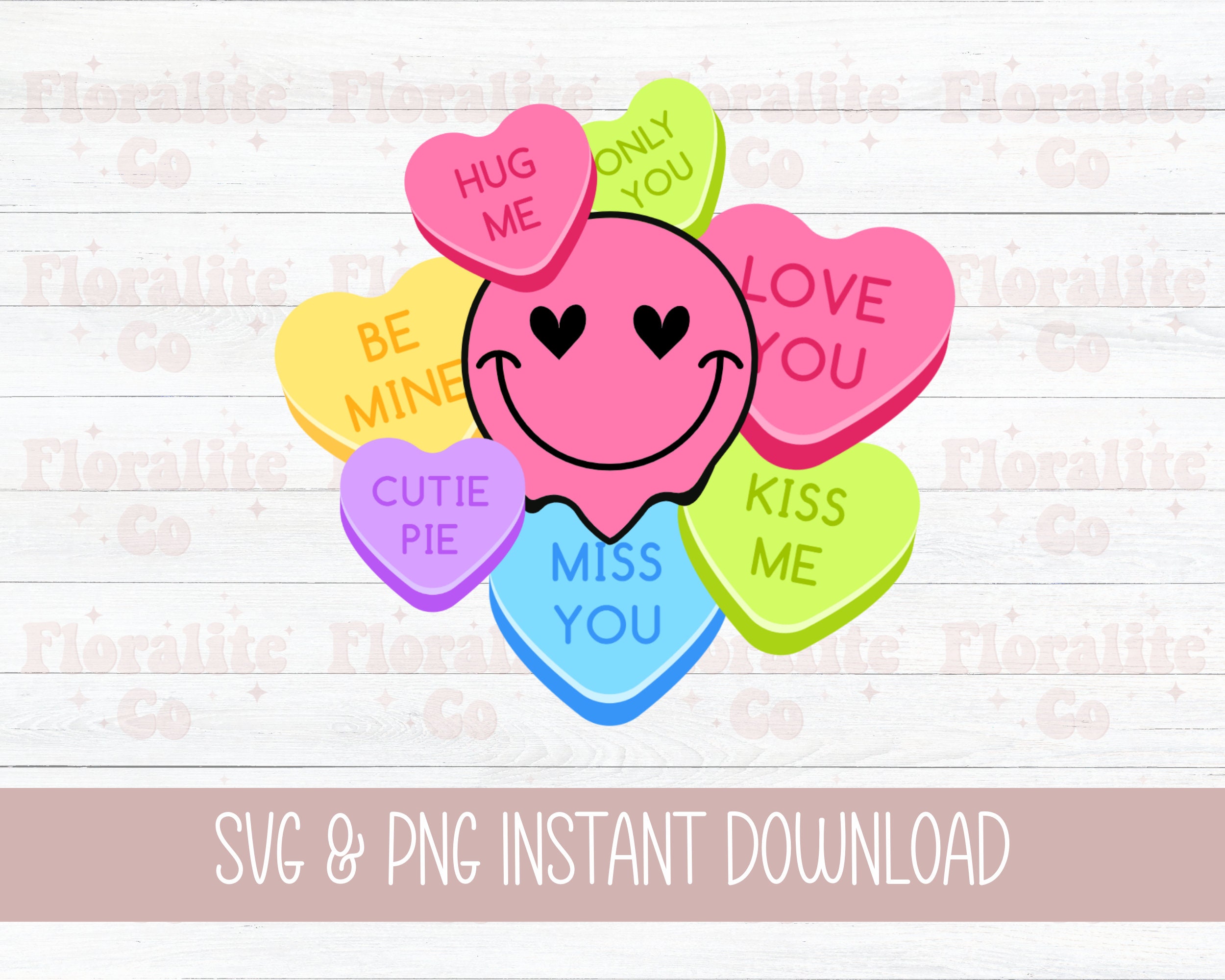 Smiley Candy Hearts Svg, Retro Valentines Svg, Groovy Valentines Svg ...