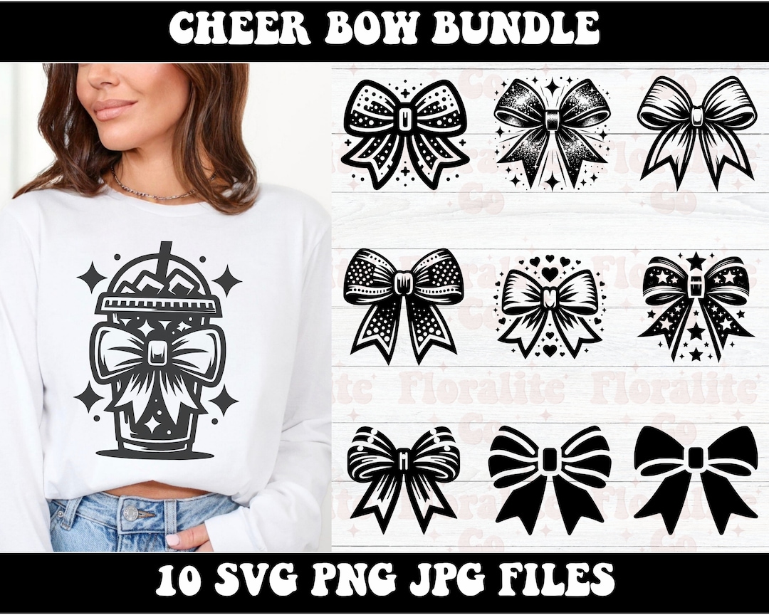 Cheer Bow SVG PNG Bundle, Glitter Hair Bow Svg Vector, Cheerleader Mom ...