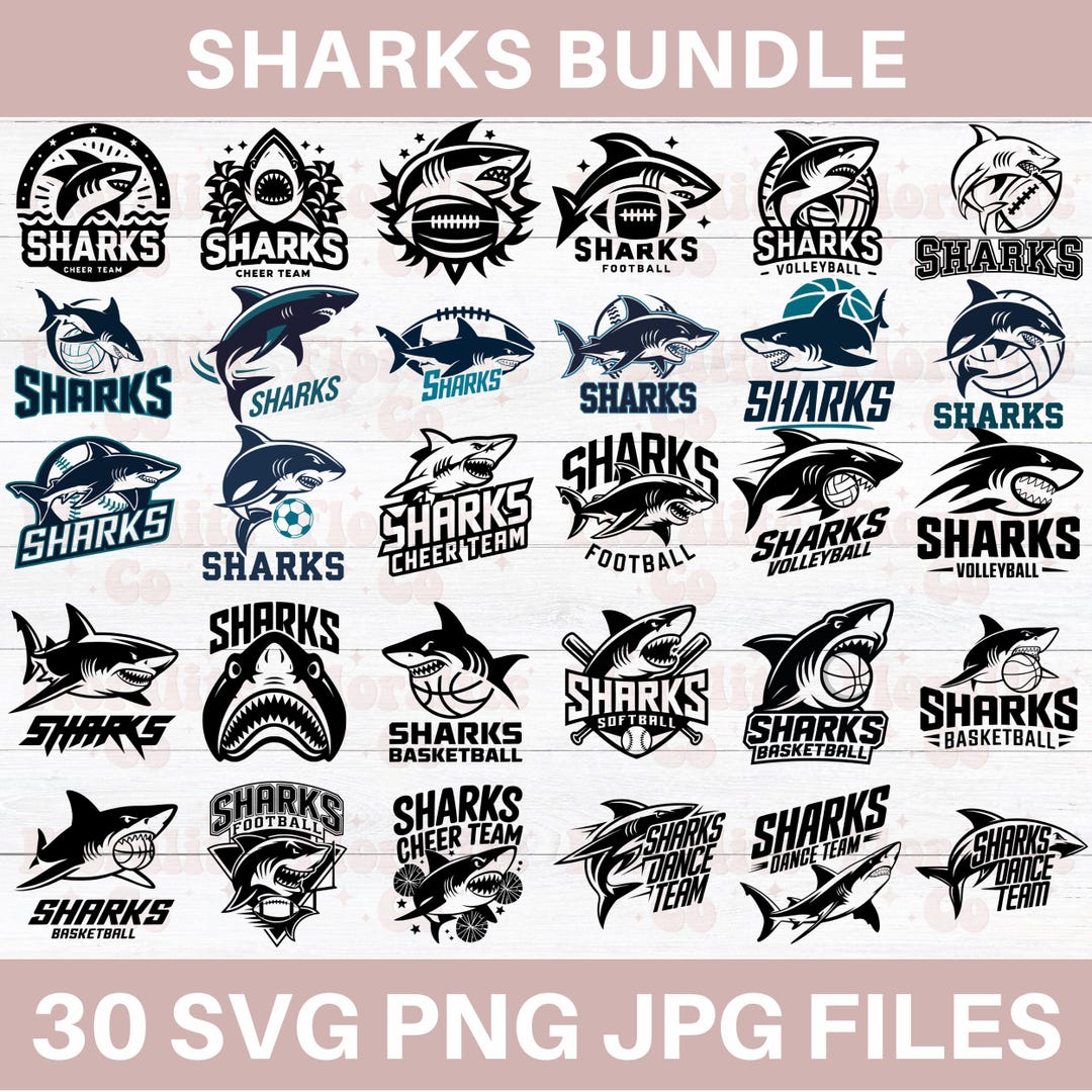 Sharks Mascot Svg Bundle, Cricut, Silhouette, Sharks Sports Team Logo ...
