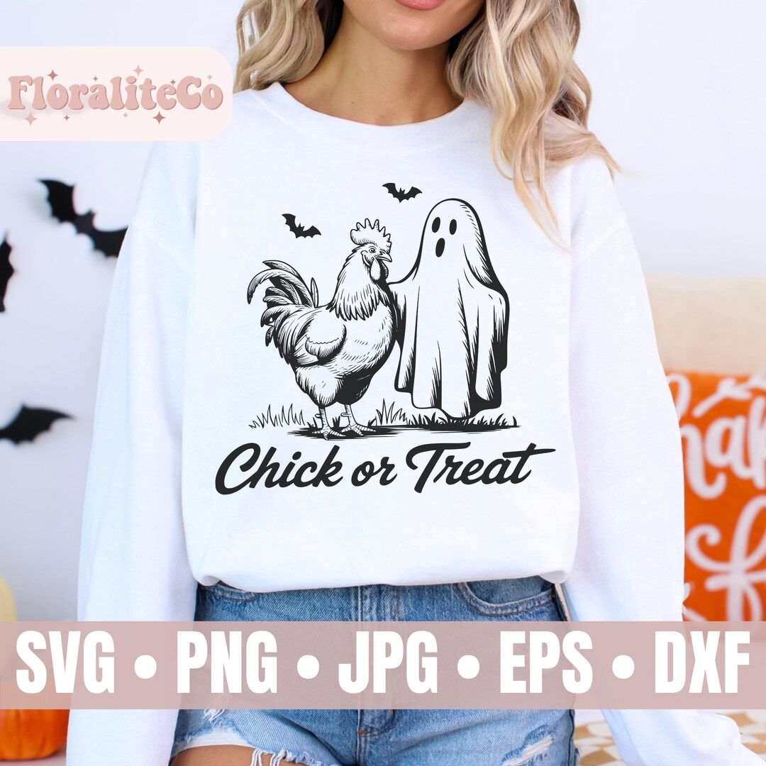 Chick or Treat SVG PNG, Vintage Halloween Chicken Witch, Ghost Chickens ...