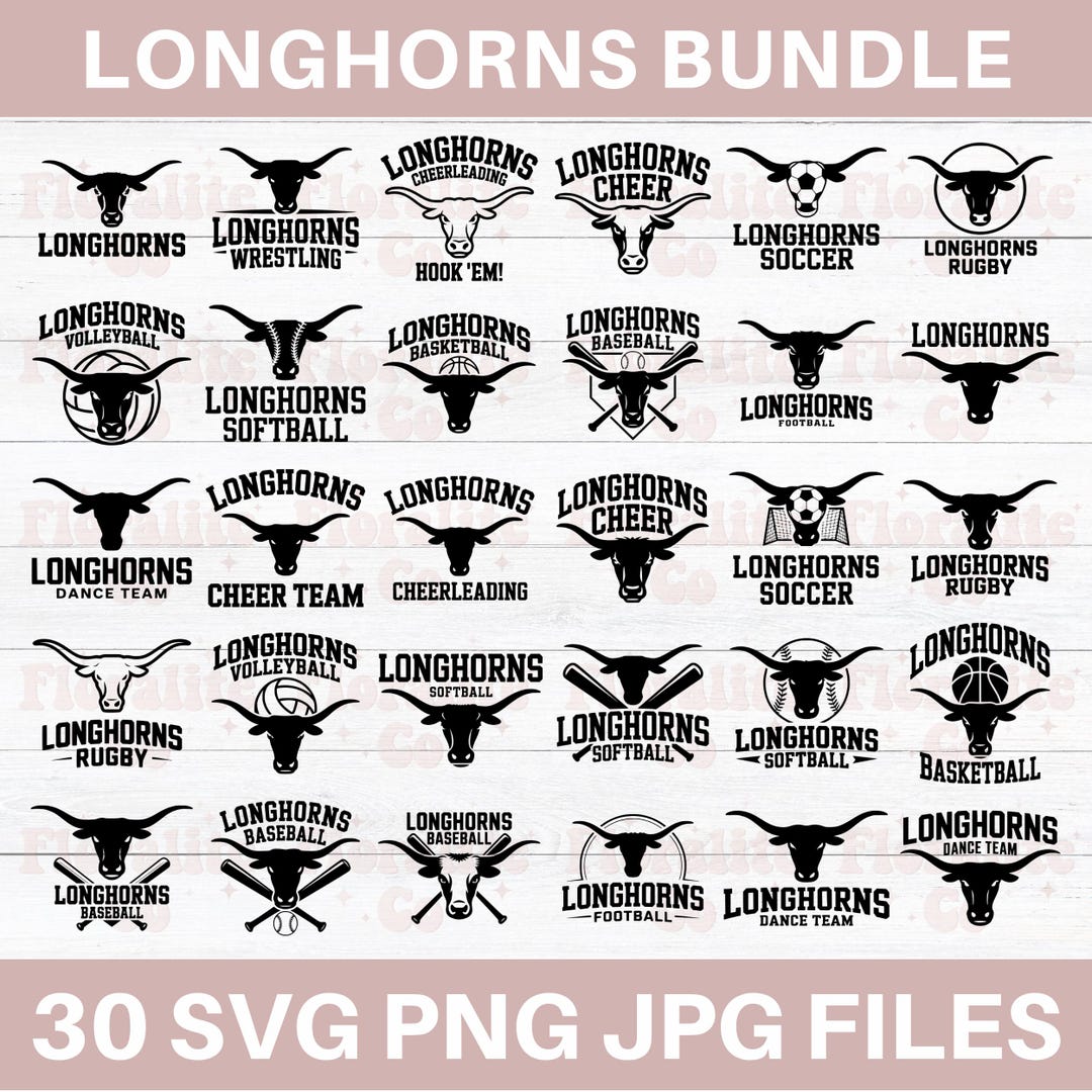 Longhorns Mascot Bundle, Longhorns Svg Png, Longhorn Football, Longhorn ...