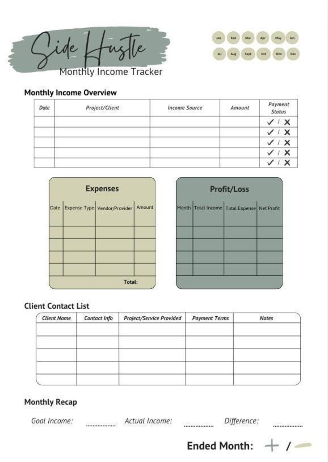 Side Hustle Income Tracker | Canva Template | Track Earnings, Expenses ...