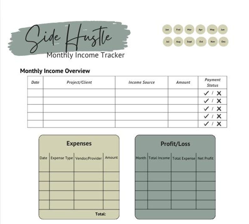 Side Hustle Income Tracker | Canva Template | Track Earnings, Expenses ...