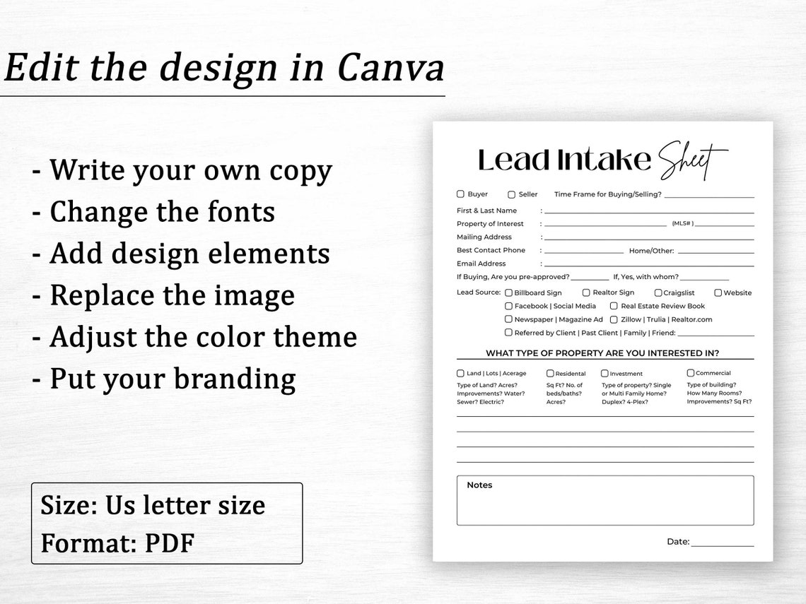 Lead Intake Sheet, Lead Tracking Forms, Real Estate Forms, Real Estate Prospecting, Client ...
