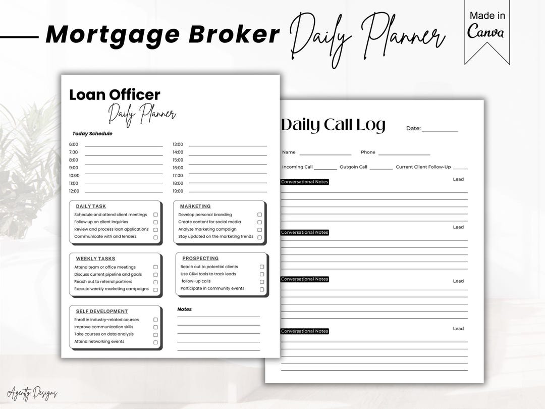 Mortgage Broker Daily Planner, Loan Officer Daily Planner, Mortgage ...