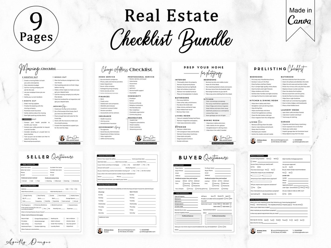 Real Estate Checklist Bundle, Home Buying and Selling Questionnaire ...