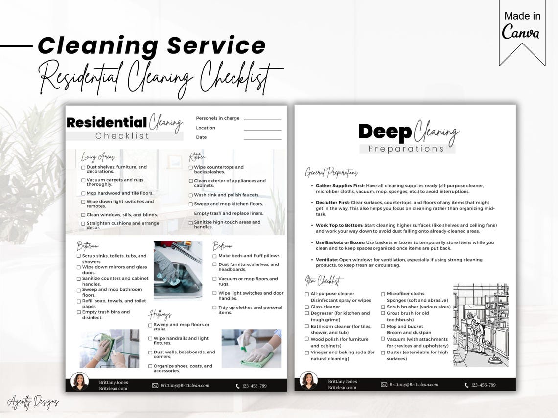 Residential Cleaning Service Checklist, Home Cleaning Checklist ...