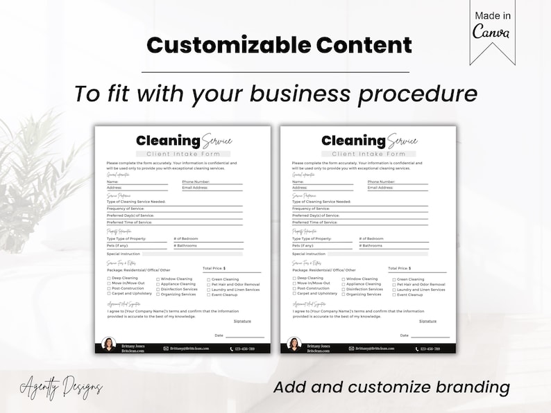 Cleaning Service Client Intake Sheet Client Intake Form for Cleaning ...