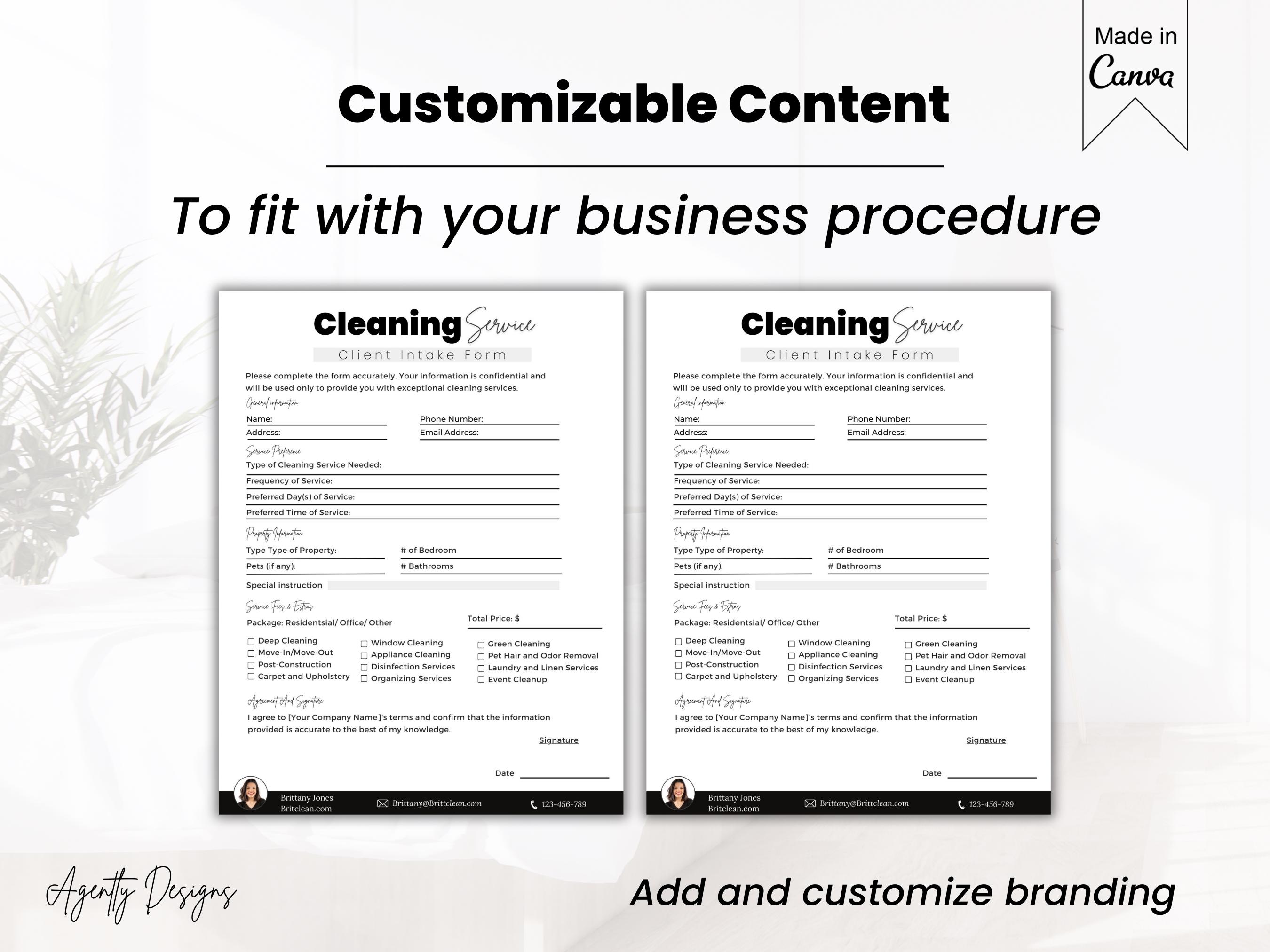 Cleaning Service Client Intake Sheet Client Intake Form for Cleaning ...
