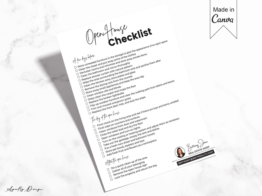 Open House Checklist Template, Showing Prep Checklist, Home Showing ... Open House Checklist Template, Showing Prep Checklist, Home Showing ...