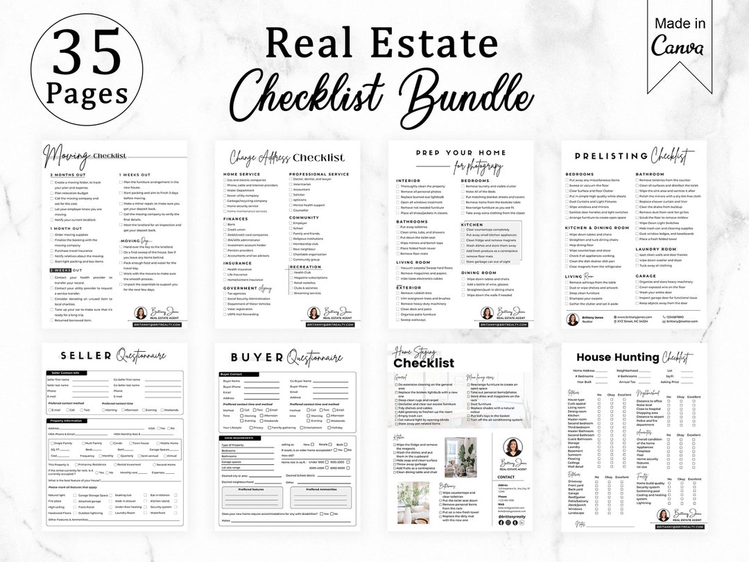 Real Estate Checklist Bundle, Real Estate Marketing Checklist ,branding ...