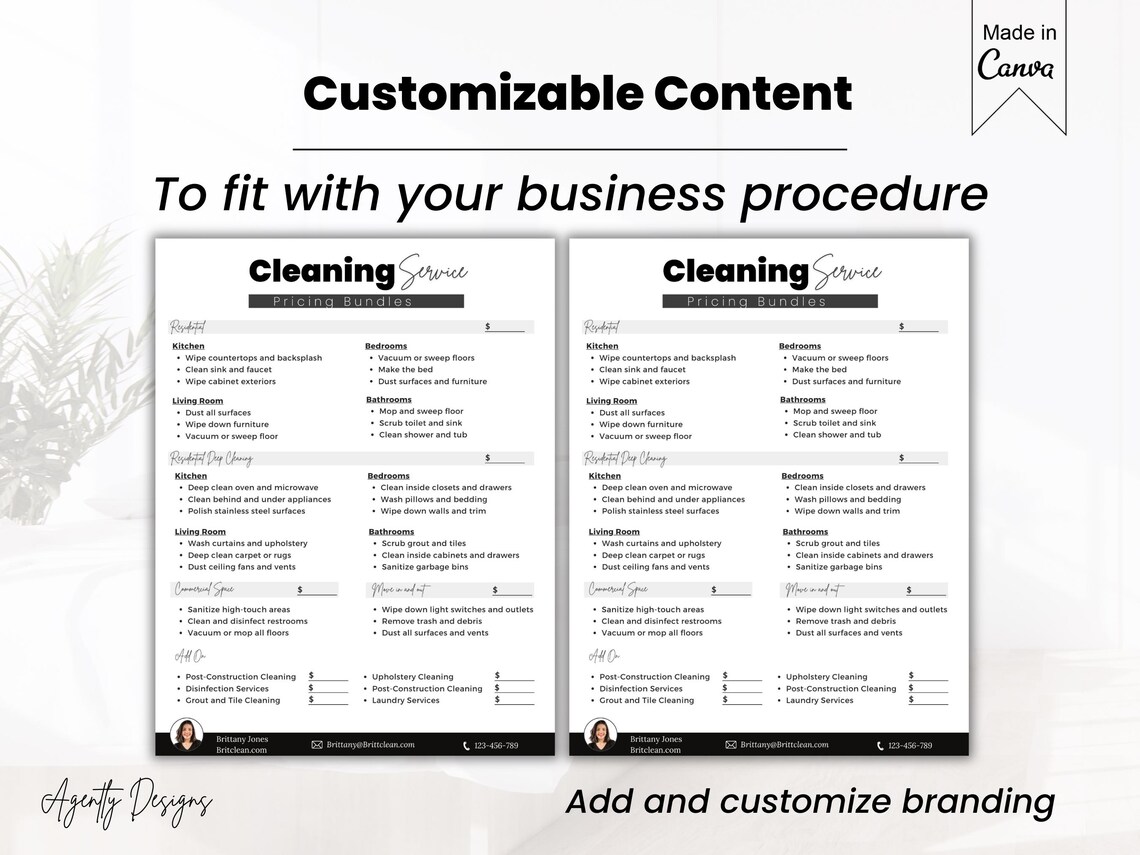 Cleaning Service Rate Guide, Housekeeping Pricing Sheet, Residential ...