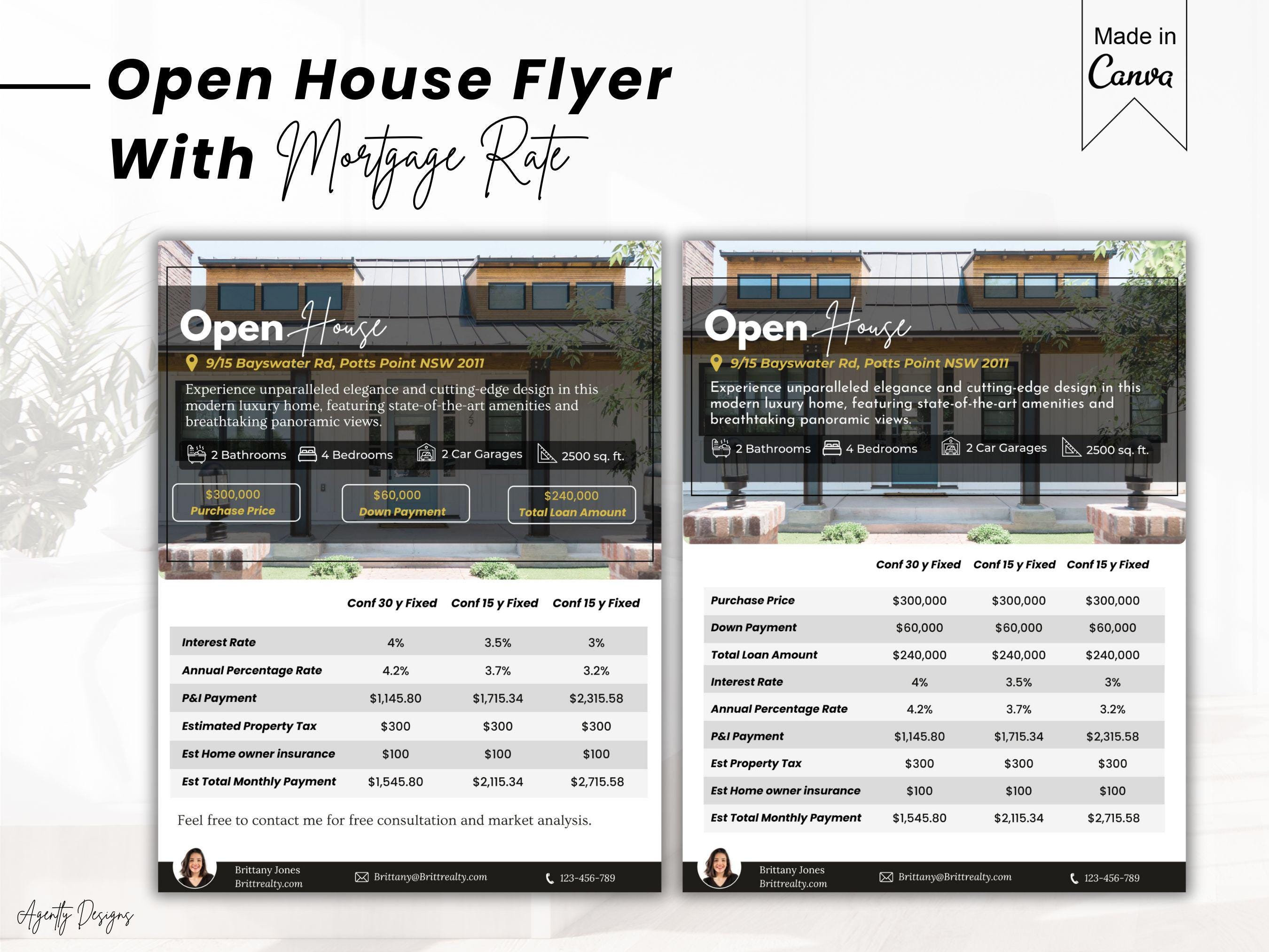 Open House Flyer With Mortgage Rate, Mortgage Lender Open House Flyer ...