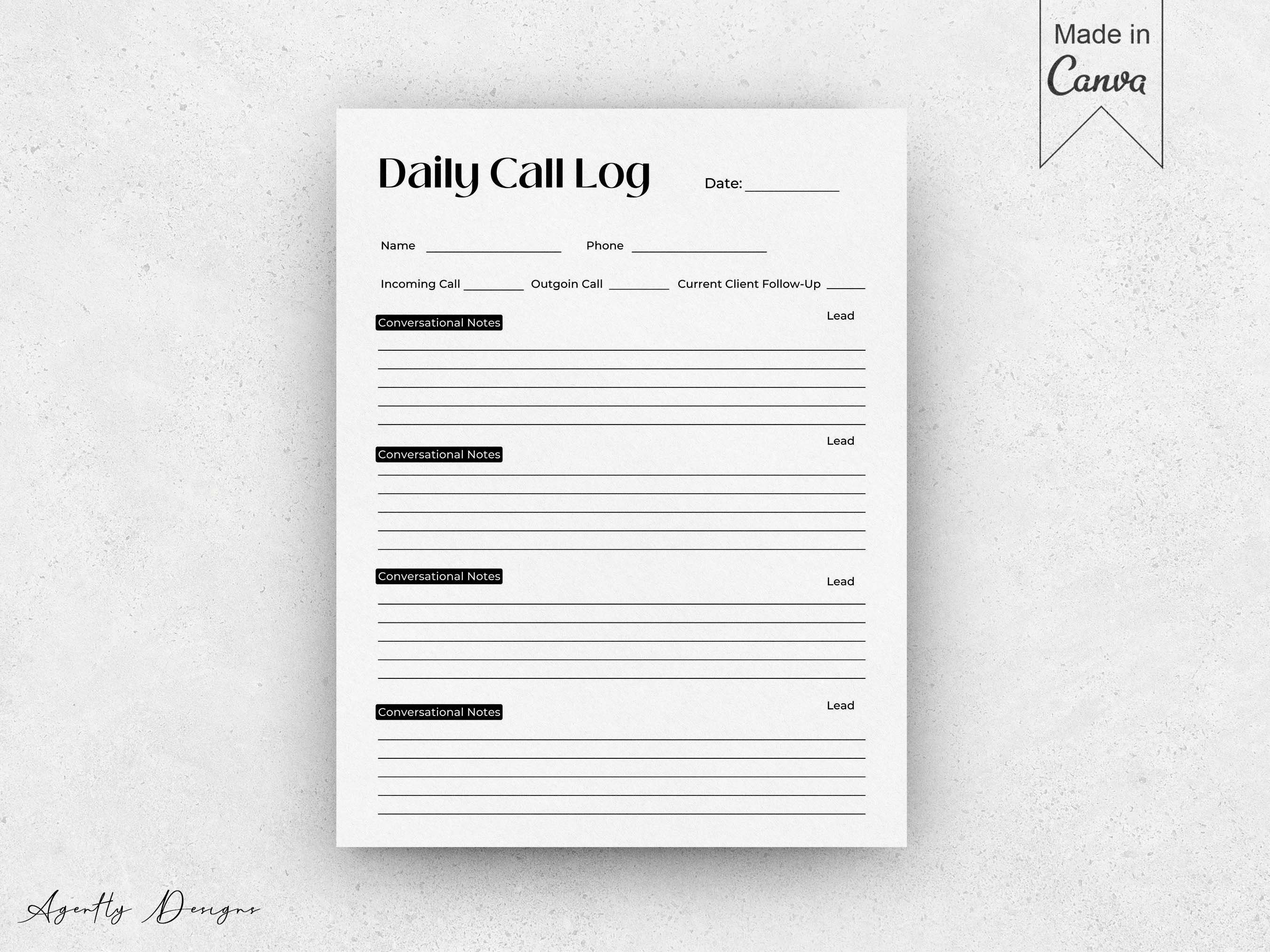 Call Tracking Forms, Real Estate Daily Call Log, Incoming Call Log ...