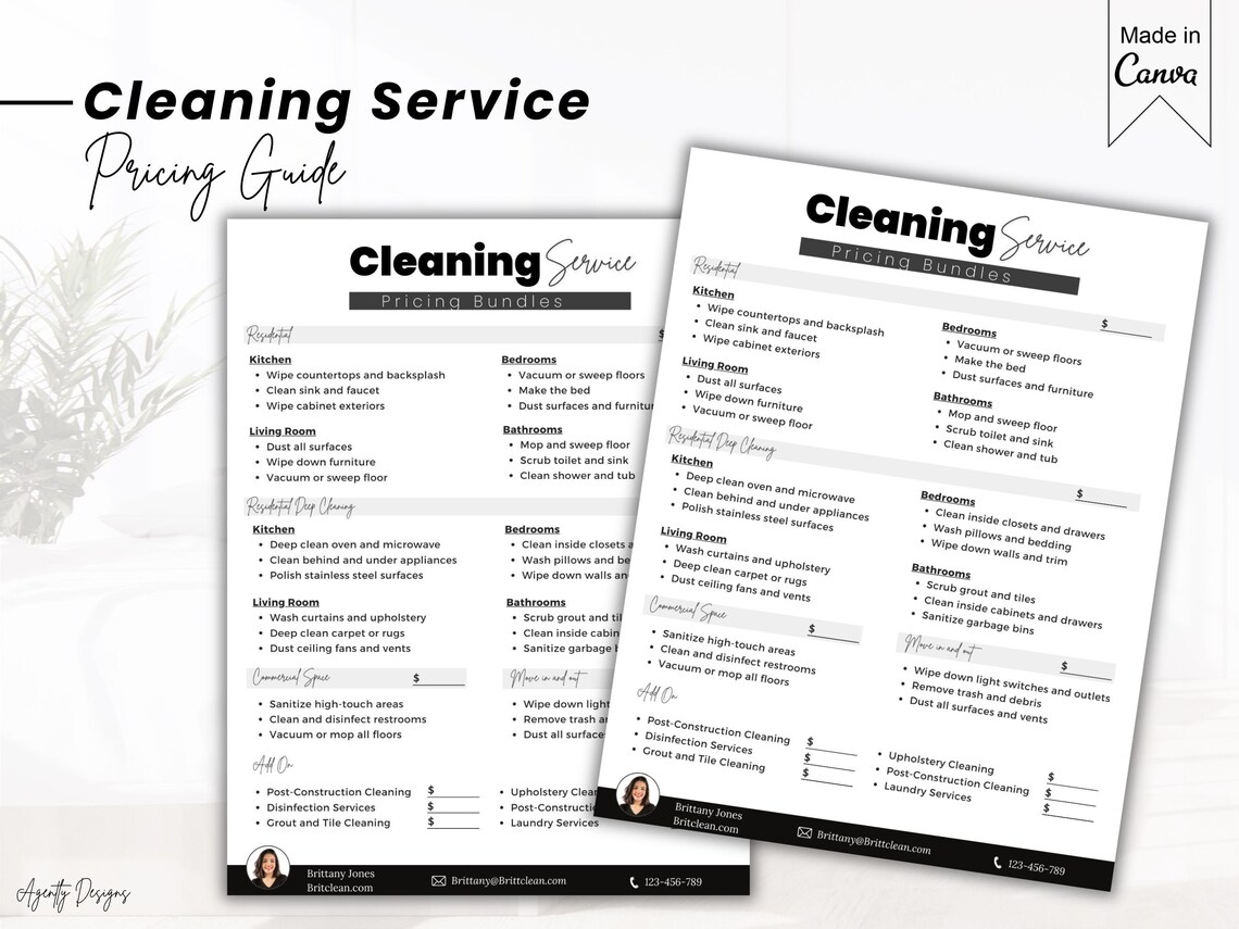 Cleaning Service Rate Guide, Housekeeping Pricing Sheet, Residential ...