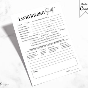 Lead Intake Sheet, Lead Tracking Forms, Real Estate Forms, Real Estate ...