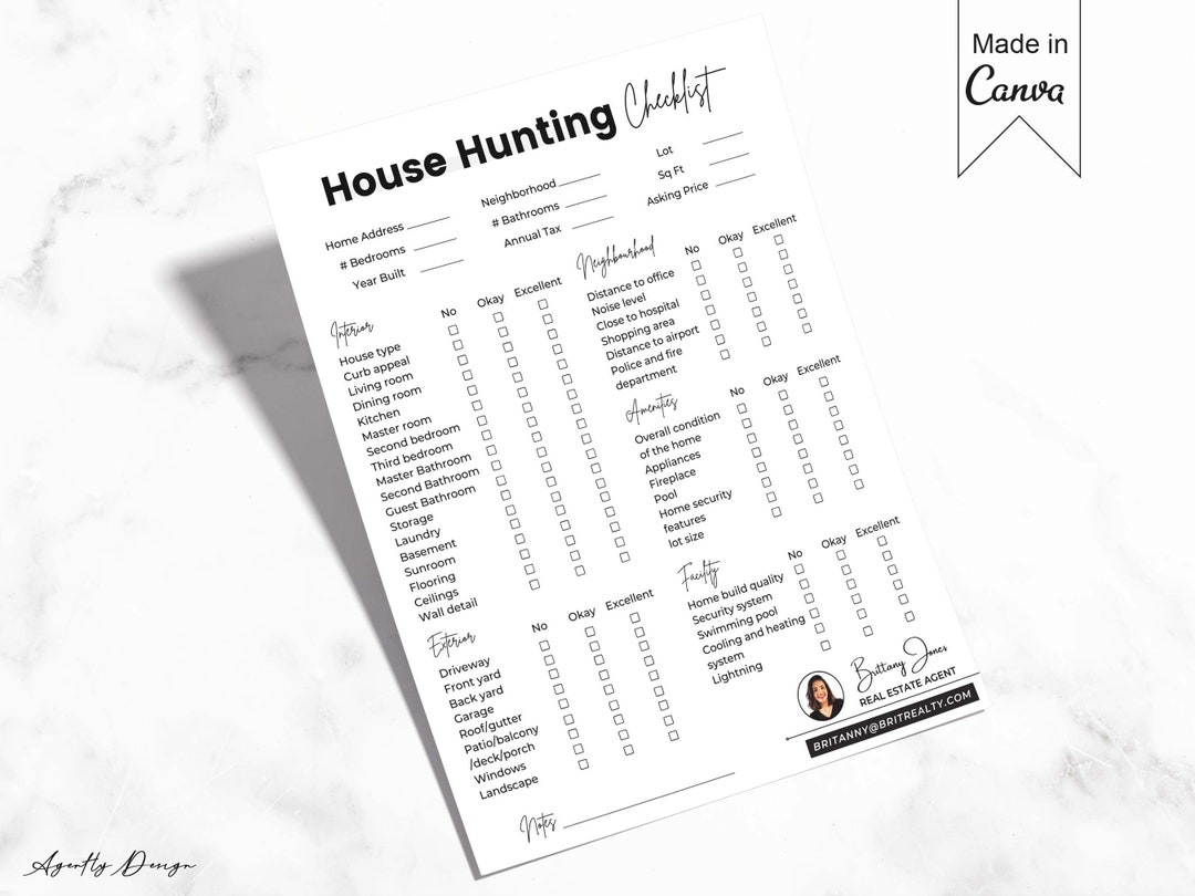 House Hunting Checklist, Real Estate Marketing Template, Home Buyer ...