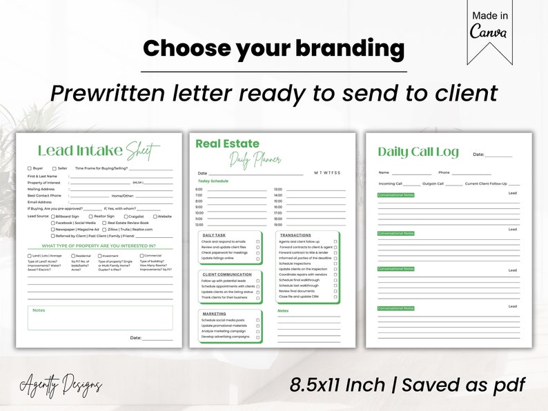 Real Estate Agent Daily Planner, Real Estate Daily Tracker ...