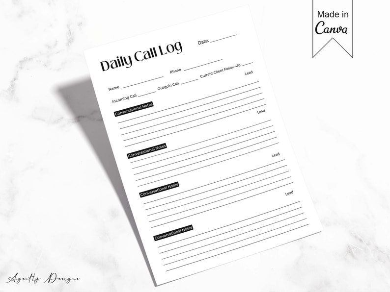 Call Tracking Forms, Real Estate Daily Call Log, Incoming Call Log ...