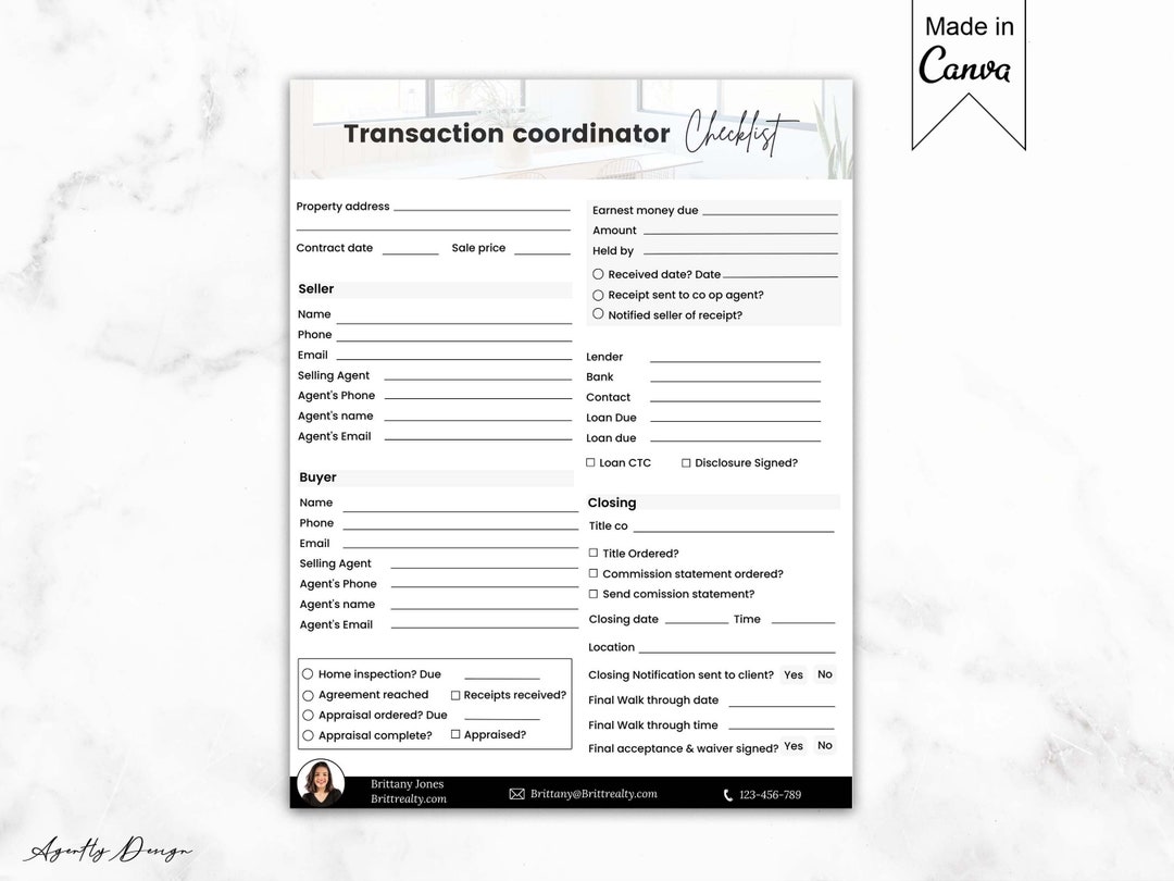 Transaction Coordinator Checklist, Transaction Management Checklist ...