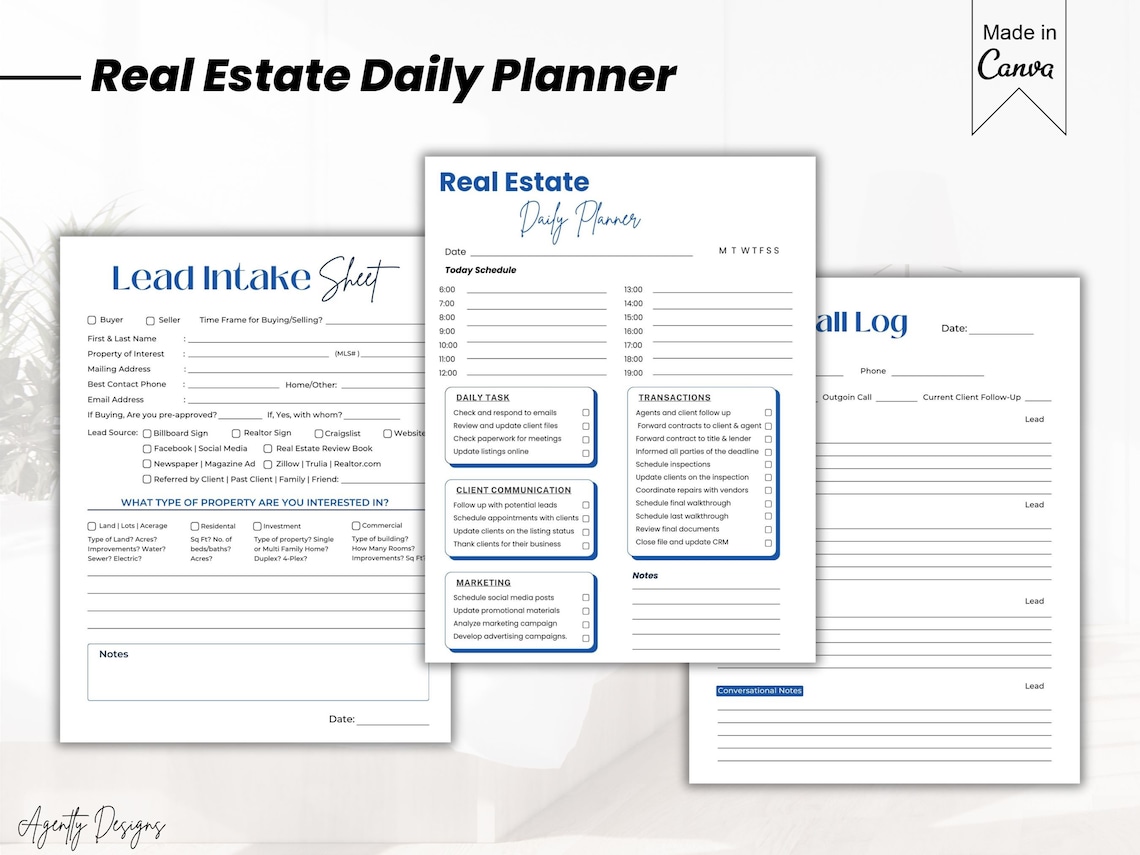 Real Estate Agent Daily Planner, Real Estate Daily Tracker ...